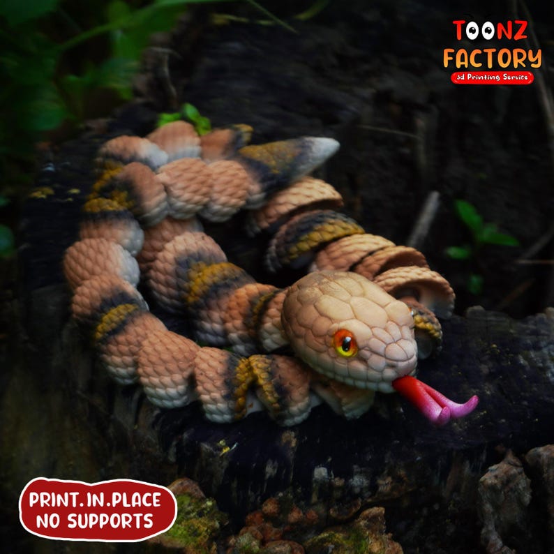 3D Printed Articulated Copperhead Snake: Flexi Toy (instant Download - Etsy