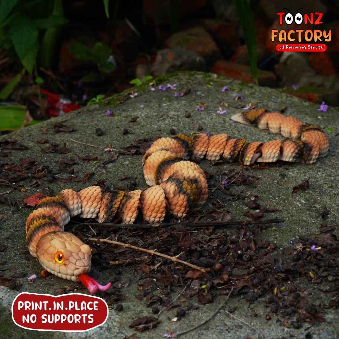 3D Printed Articulated Copperhead Snake: Flexi Toy (instant Download - Etsy