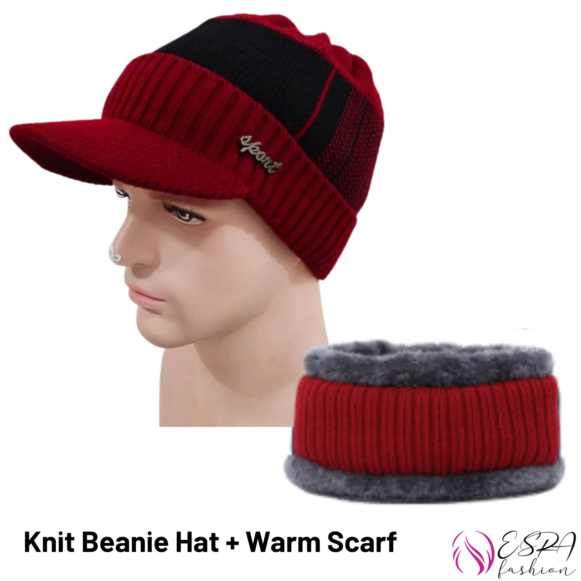 Winter Warm Knitting Hat and Scarf Combination 2pcs, Warm Windproof ...
