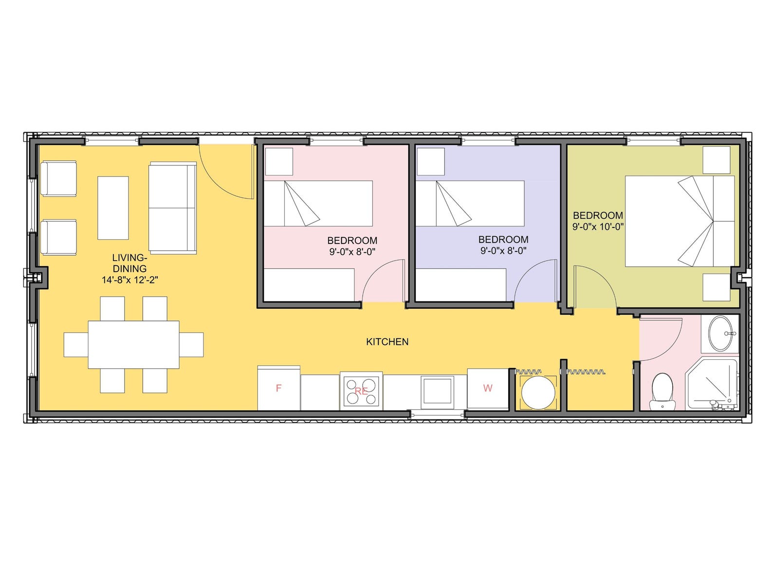 2x40' Container Home Plans | Architectural Plans | 640SF Modern ...