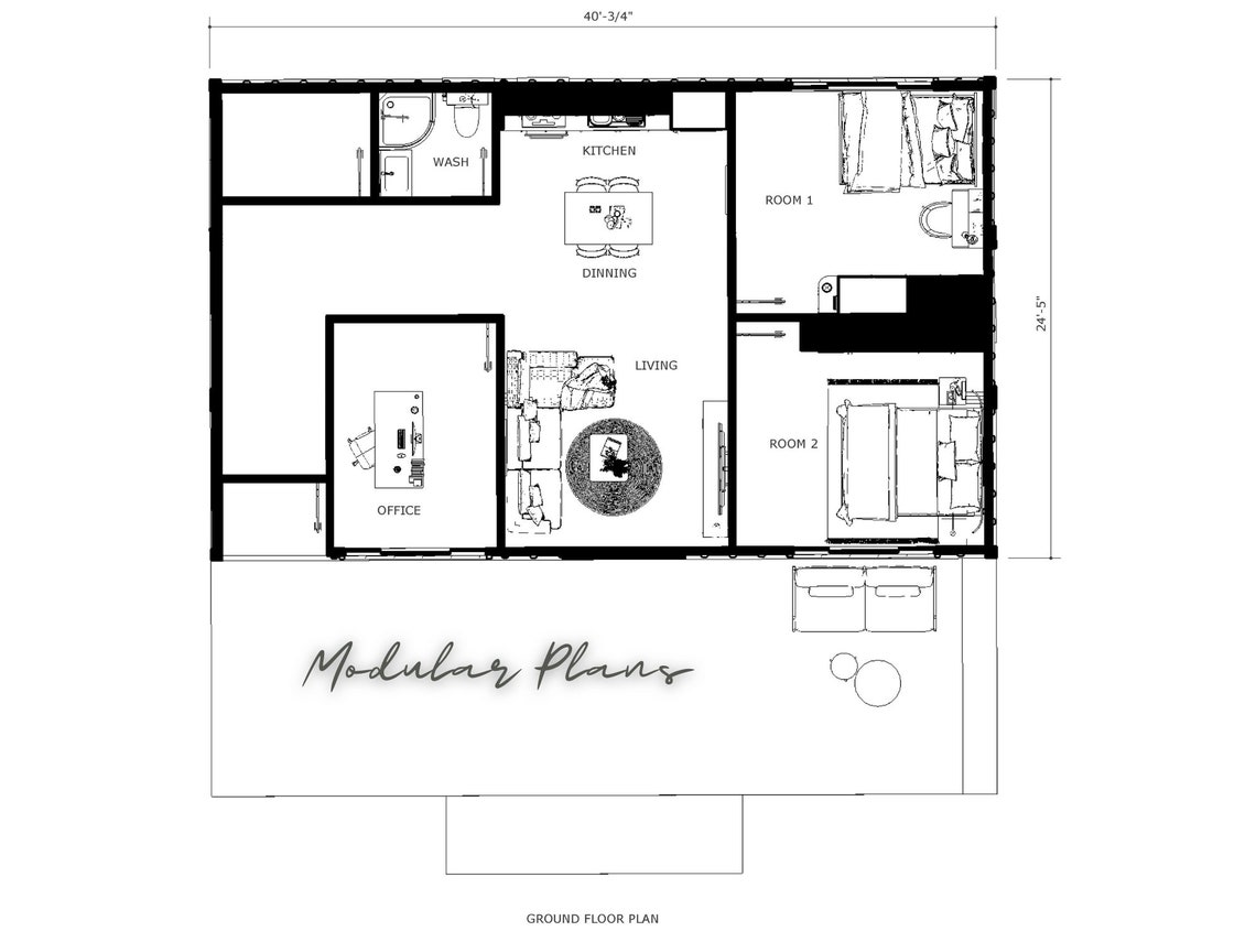 3x40' Modern Container Home Plans 2 Bedroom Container Home Full Set ...