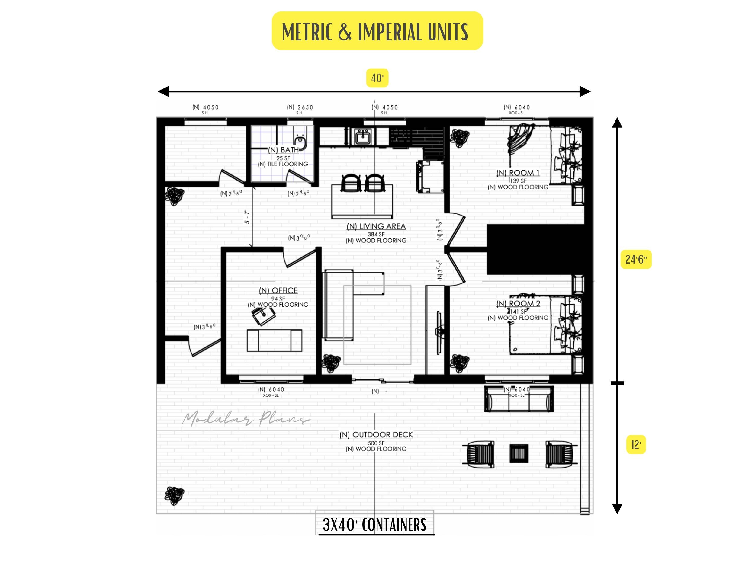3x40' Modern Container Home Plans | 2 Bedroom Container Home | Full Set ...