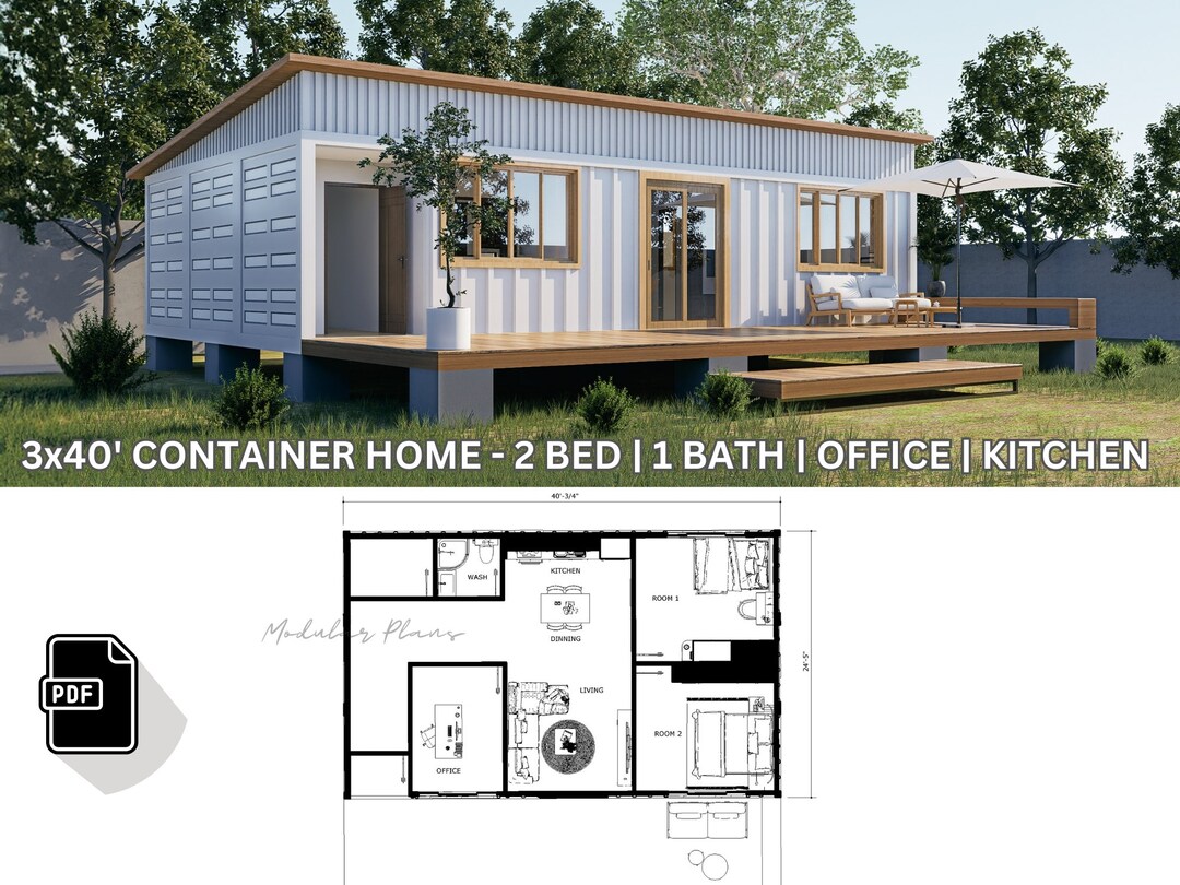 3x40' Modern Container Home Plans 2 Bedroom Container Home Full Set ...