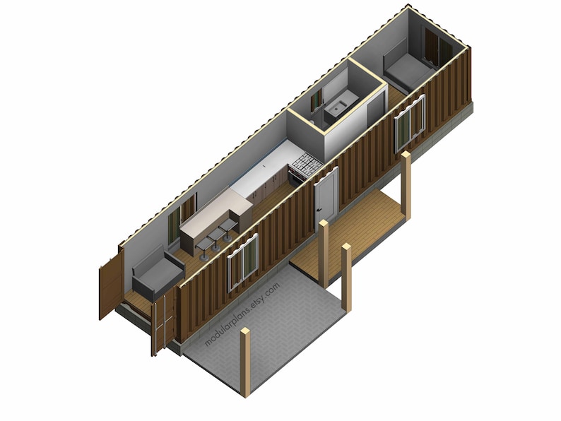 40ft Container Home With Carport | Container Home Floor Plans ...