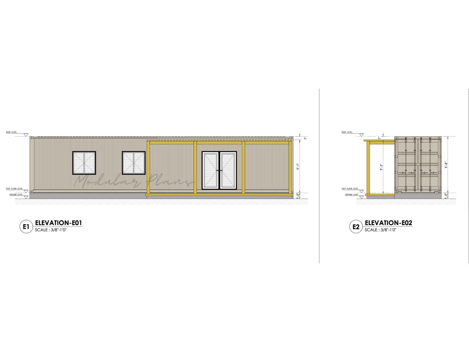 40' Container Home Blueprints | 1 Bed Container Home Plans | 320SF ...