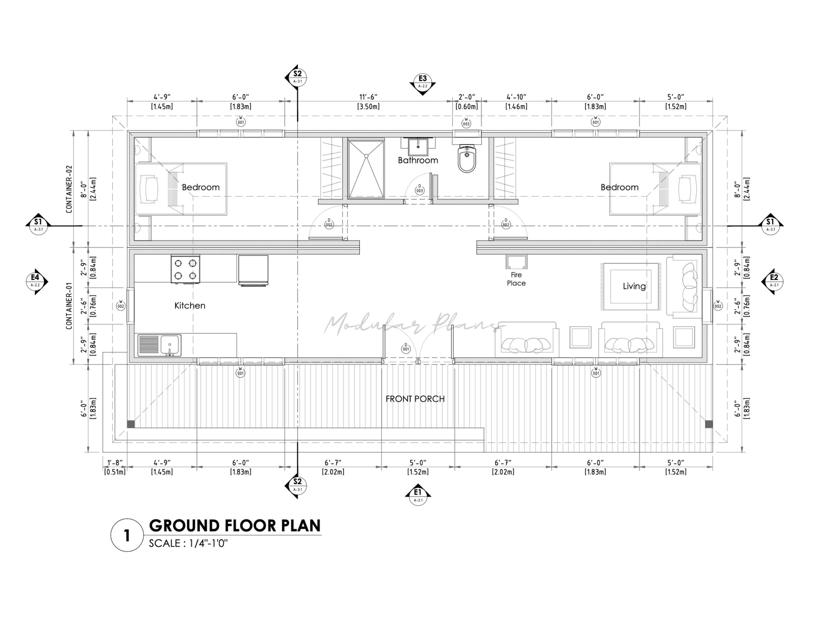 2 Bed Container Home Plans | 2x40' Container Home | Shipping Container ...