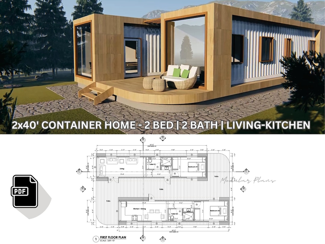2- 40' Haven Container Home Plans - Full Set Architectural Plans ...