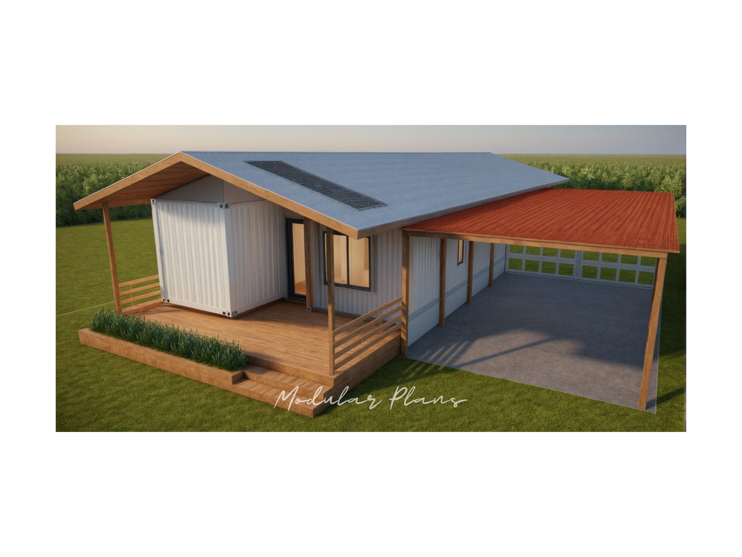 2x40' Container Home With Garage | 3 Bed Container House Plans ...