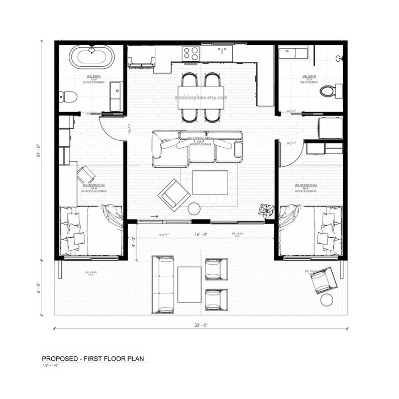 4x20' Container Home Plans | 2 Bed 2 Bath Architectural Plans | 720 SF ...