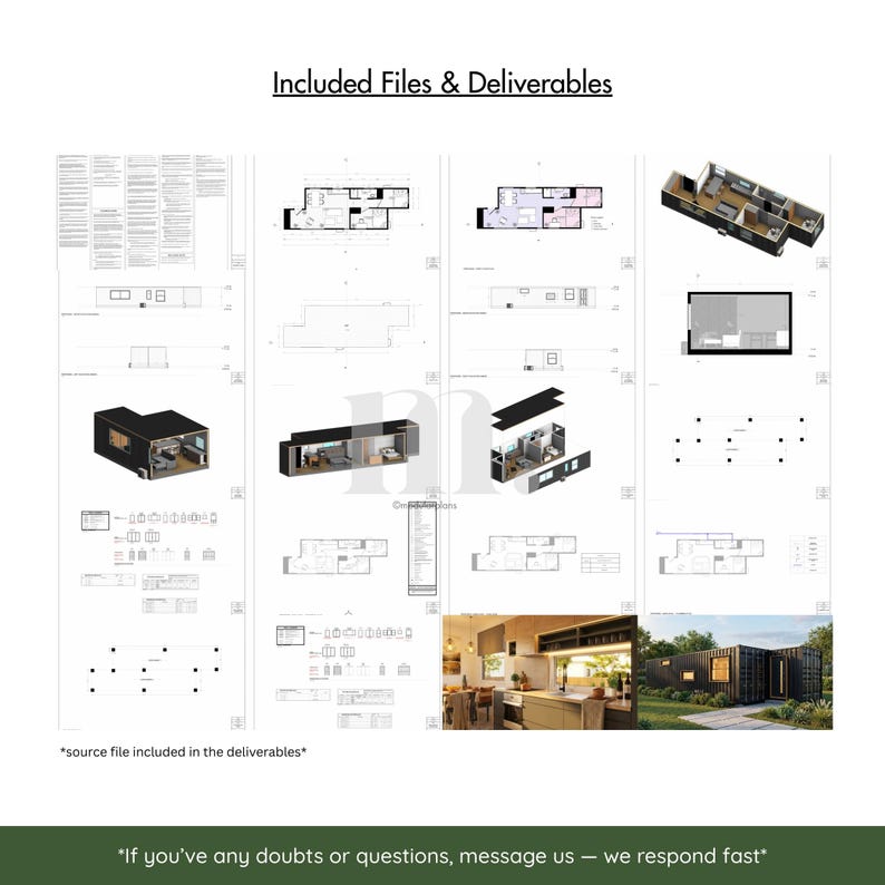 2 X 40ft Container Home Plans | 2 Bed 1 Bath Container House Plans ...