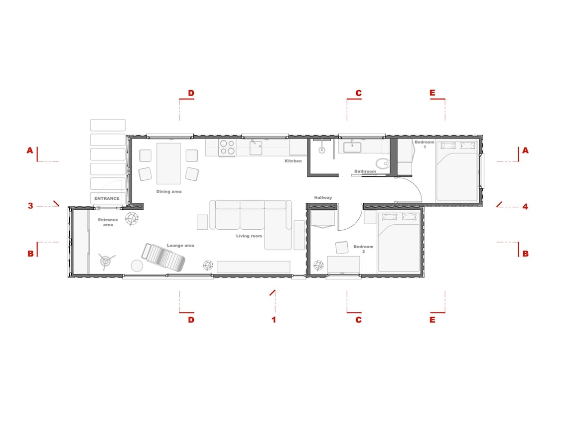 2 X 40ft Container Home Plans 2 Bedroom Container Home Plans ...