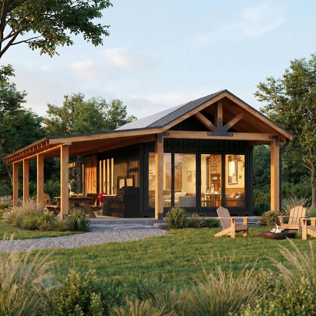 2x40' Container Home Plans | 2 Bed 1 Bath Container Plans | 640SF ...