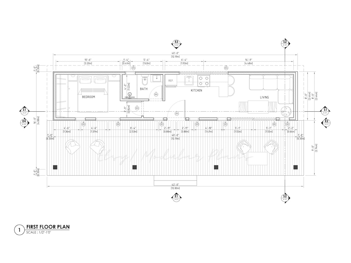 40ft Container Home Plans | 1 Bedroom Container Home Plans | 40 Feet ...