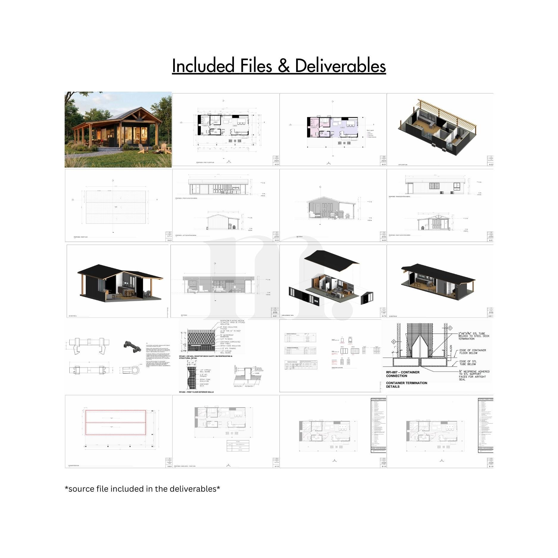 2x40' Container Home Plans | 2 Bed 1 Bath Container Plans | 640SF ...