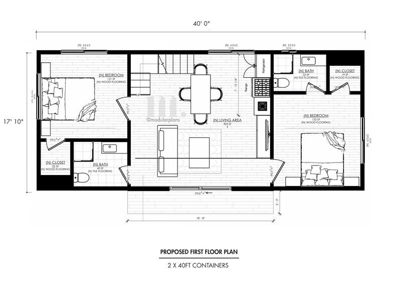 3x40' Container Home Plans | 2 Bed Container Home | Container House ...