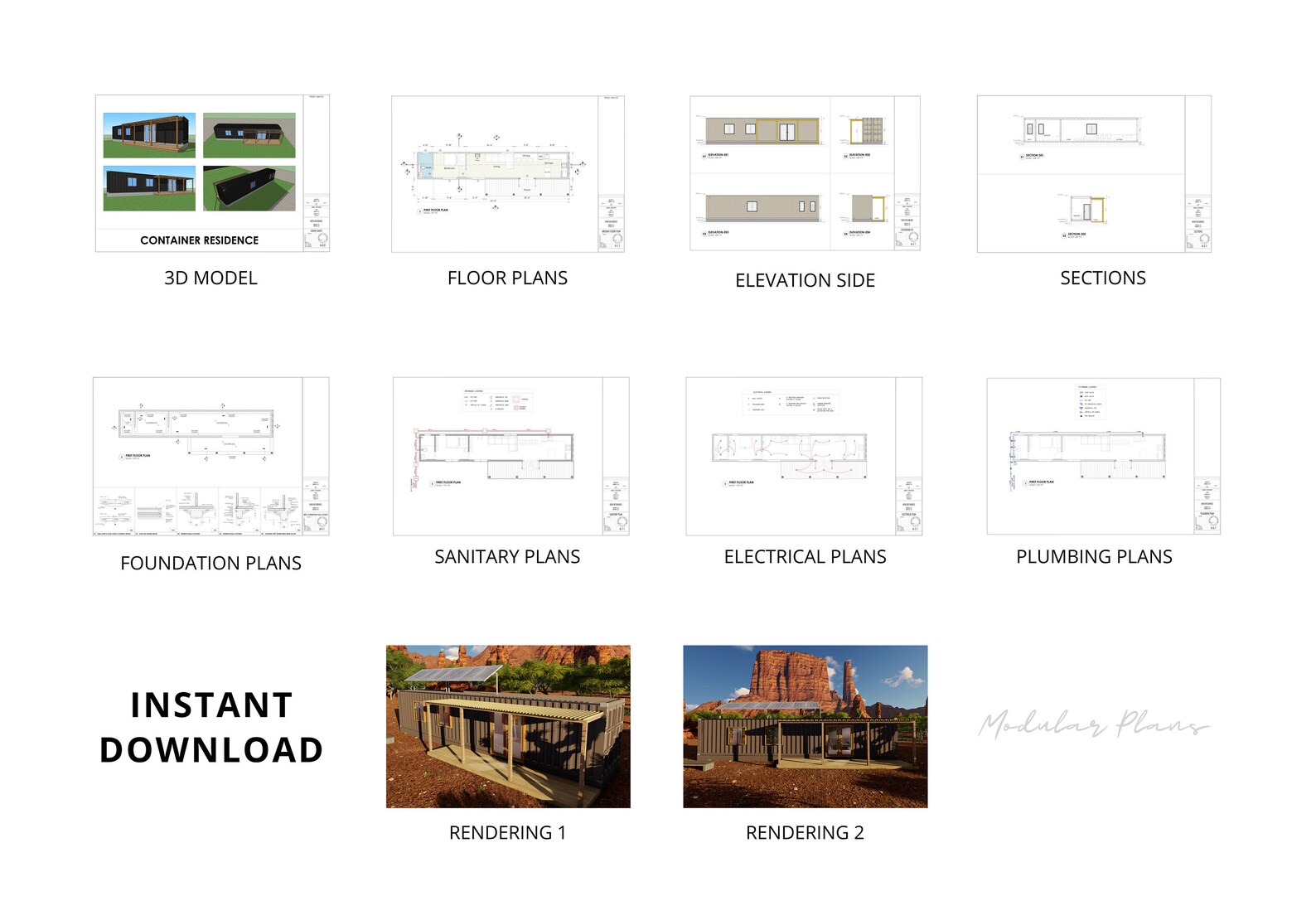 40' Container Home Blueprints | 1 Bed Container Home Plans | 320SF ...