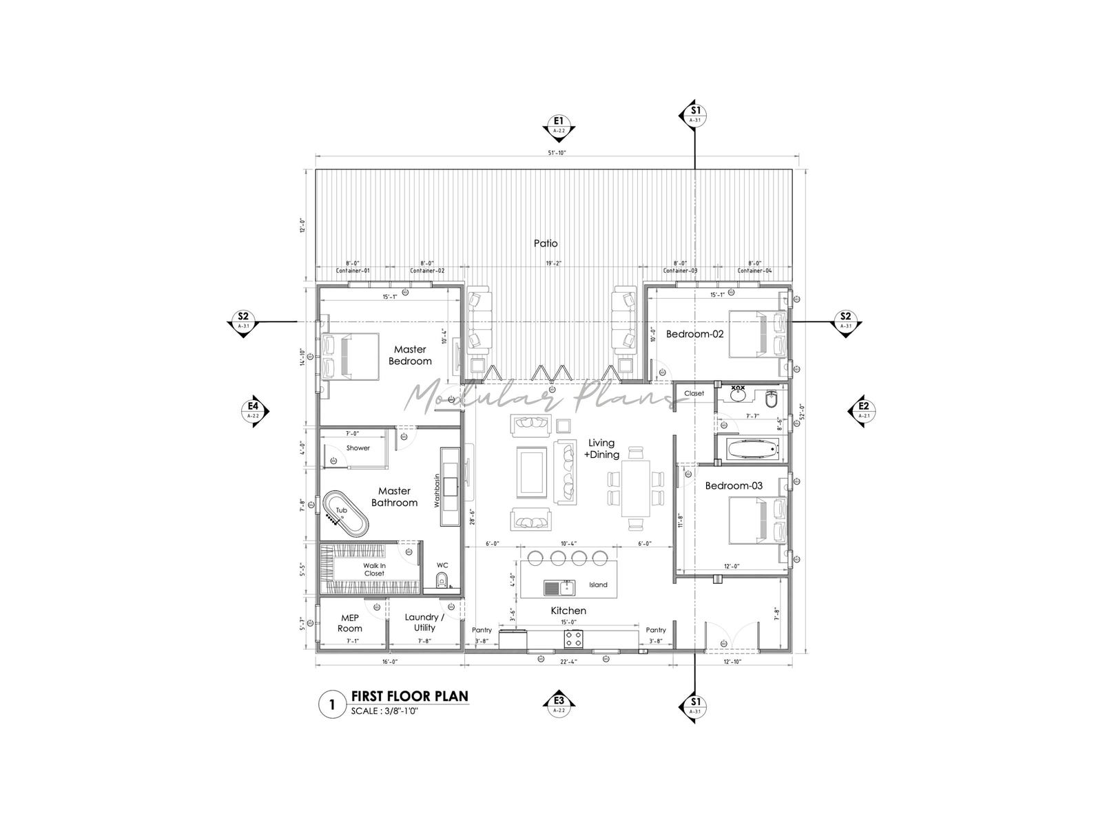 3 Bed Container Home Plans | Architectural Floor Plans | 2080SF Modern ...