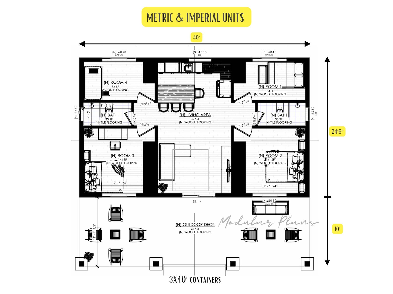 3x40' Container Home Plans - Modern Container House Floor Plans - 960SF ...