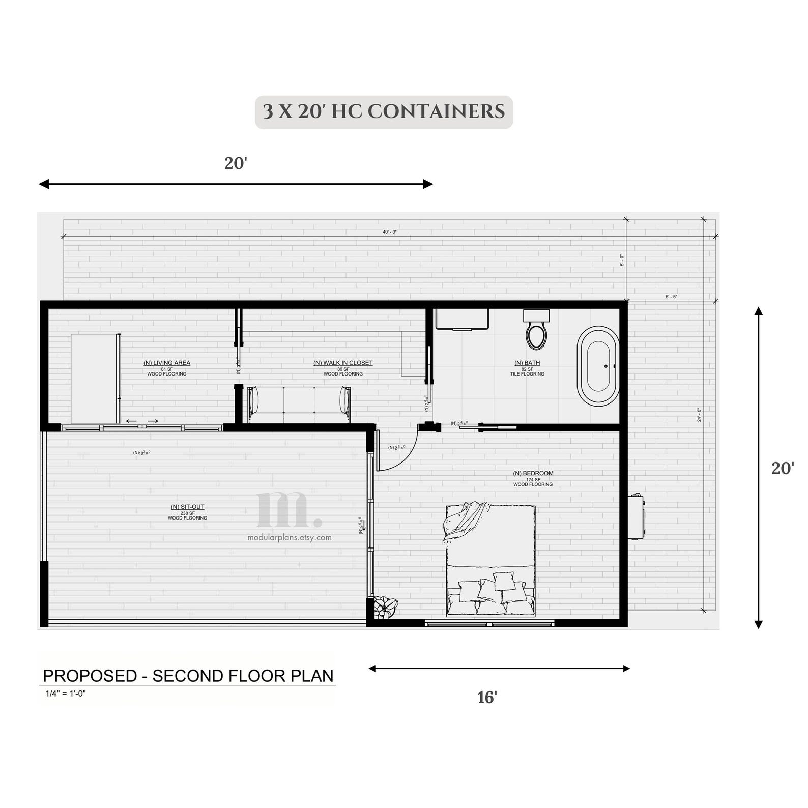 3x40' 3x20' Container Home Plans | 2 Bedroom Container House |container ...