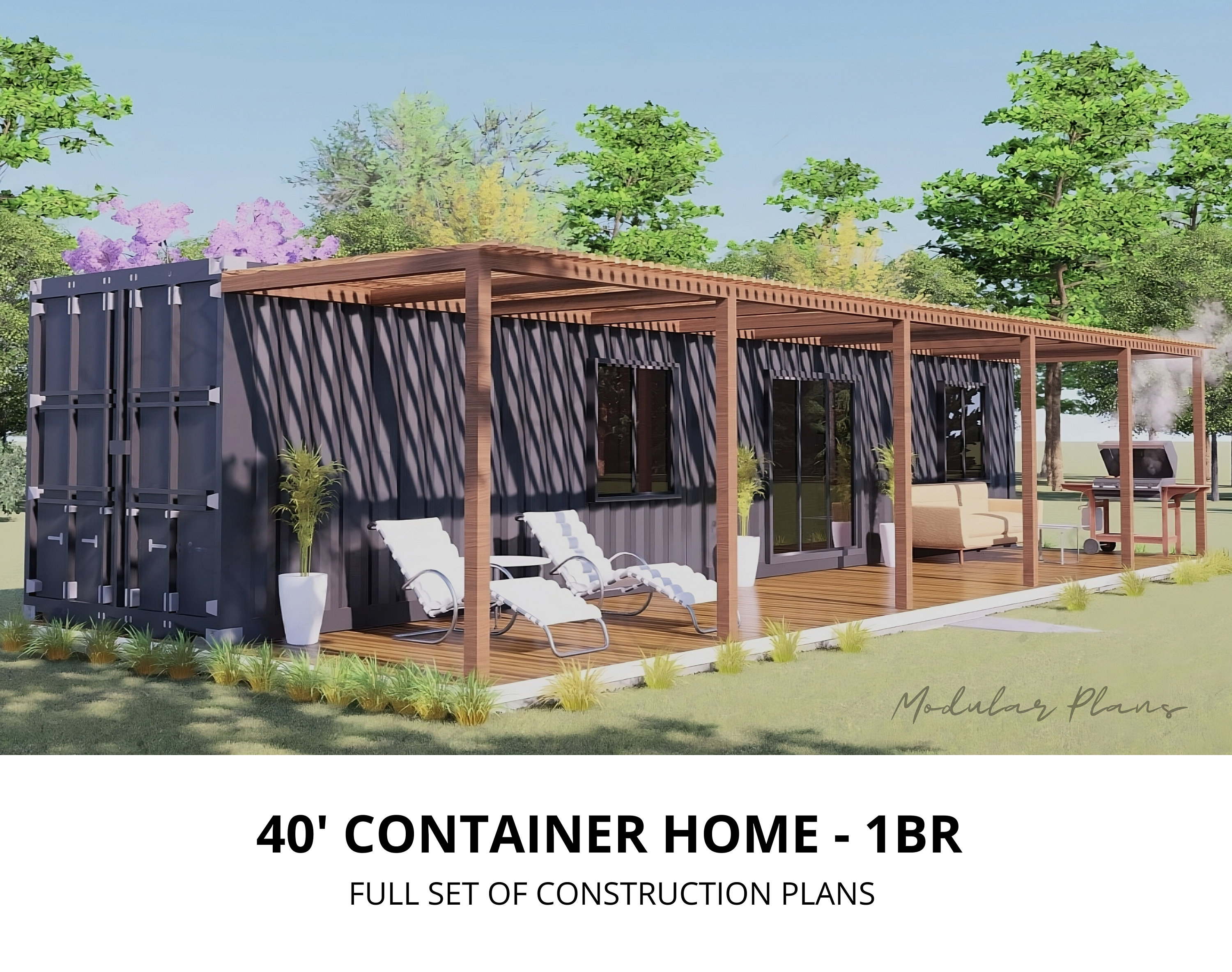 40' Container Home Plans - Full Set Architectural Plans - 360SF Modular ...