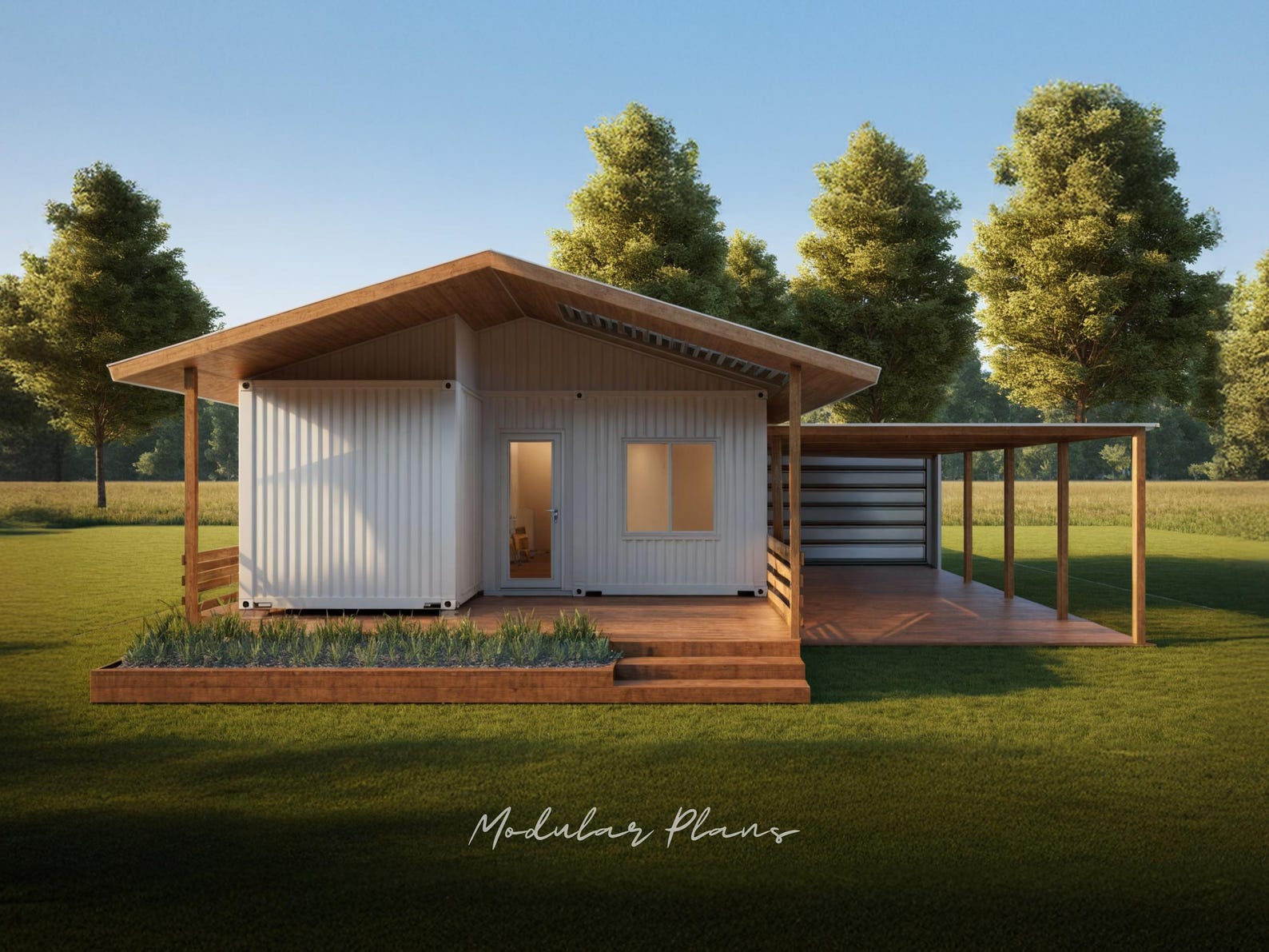 2x40' Container Home With Garage | 3 Bed Container House Plans ...