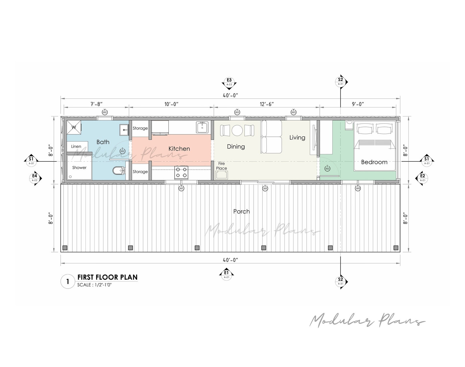 40' Container Home Plans Full Set Architectural Plans 360SF Modular ...