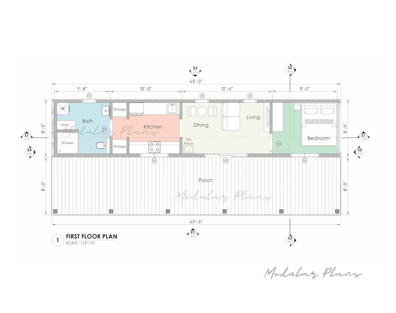 40' Container Home Plans Full Set Architectural Plans 360SF Modular ...