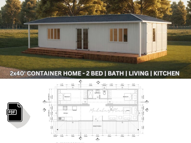 2 Bed Container Home Plans | 2x40' Container Home | Shipping Container ...