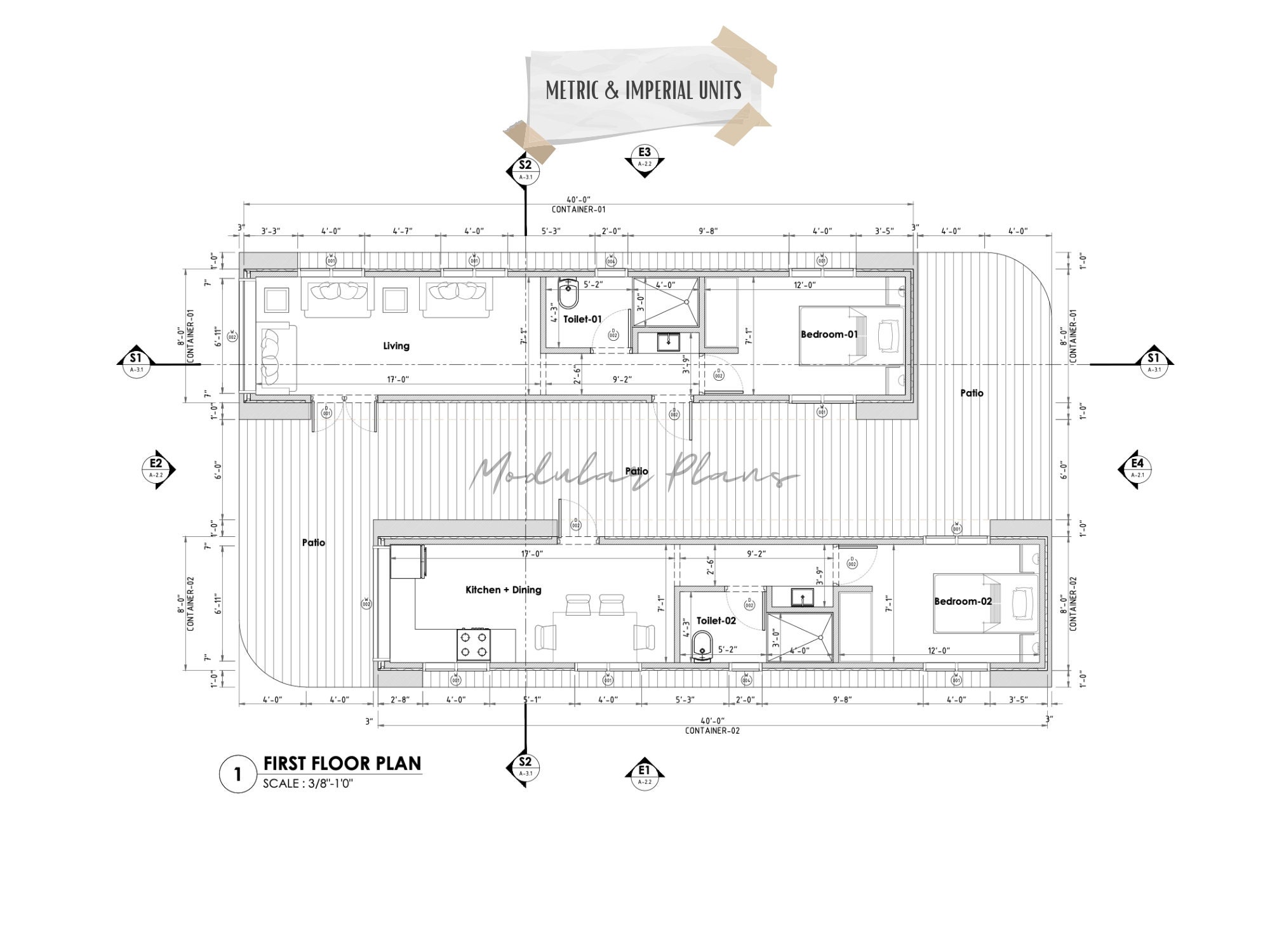 2- 40' Haven Container Home Plans - Full Set Architectural Plans ...