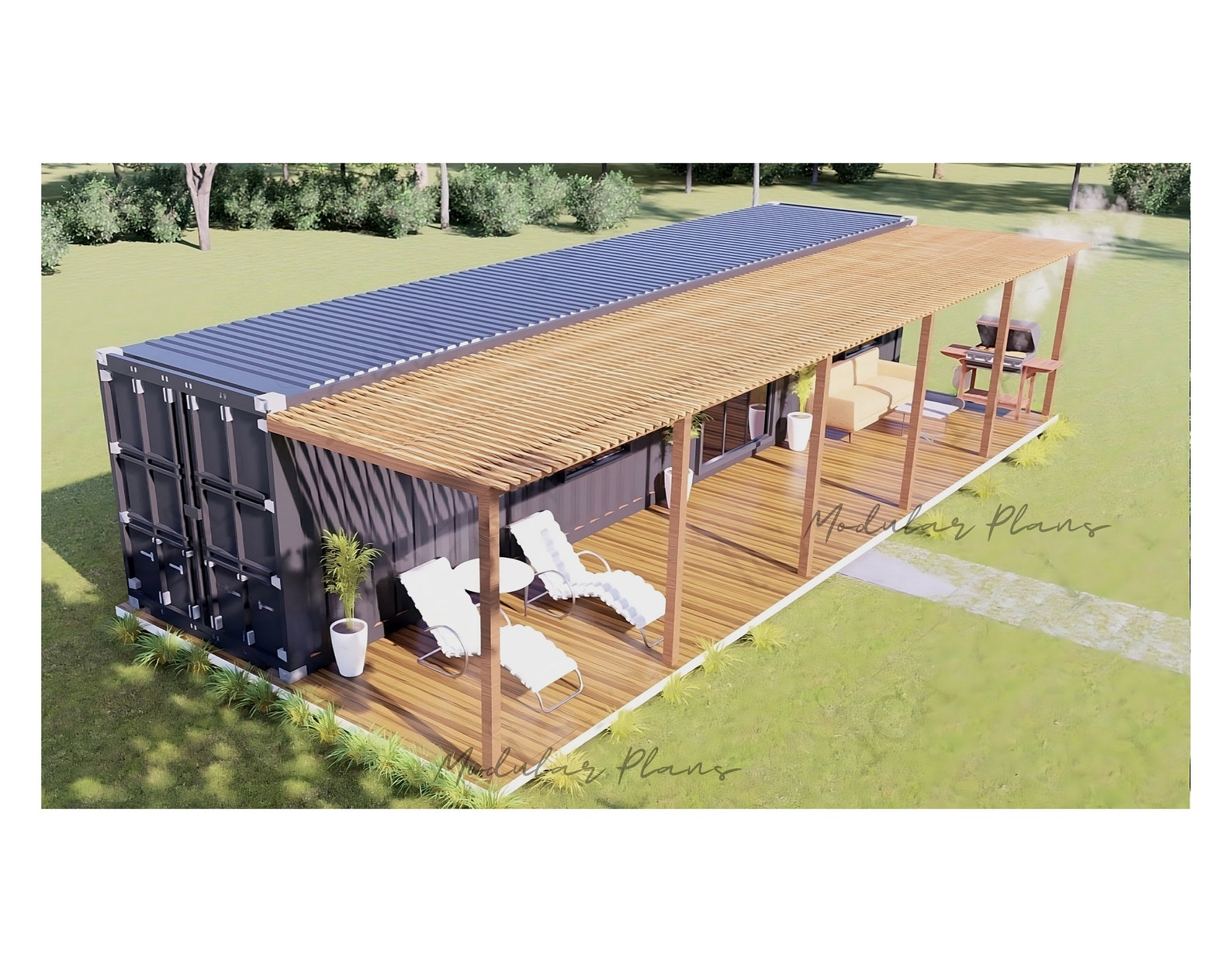 40' Container Home Plans - Full Set Architectural Plans - 360SF Modular ...