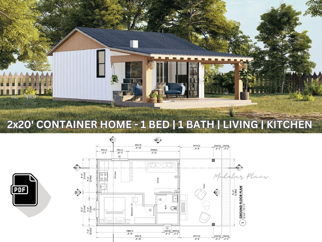 2x20' Container Home Plans Permit Set Architectural Floor Plans 320SF ...