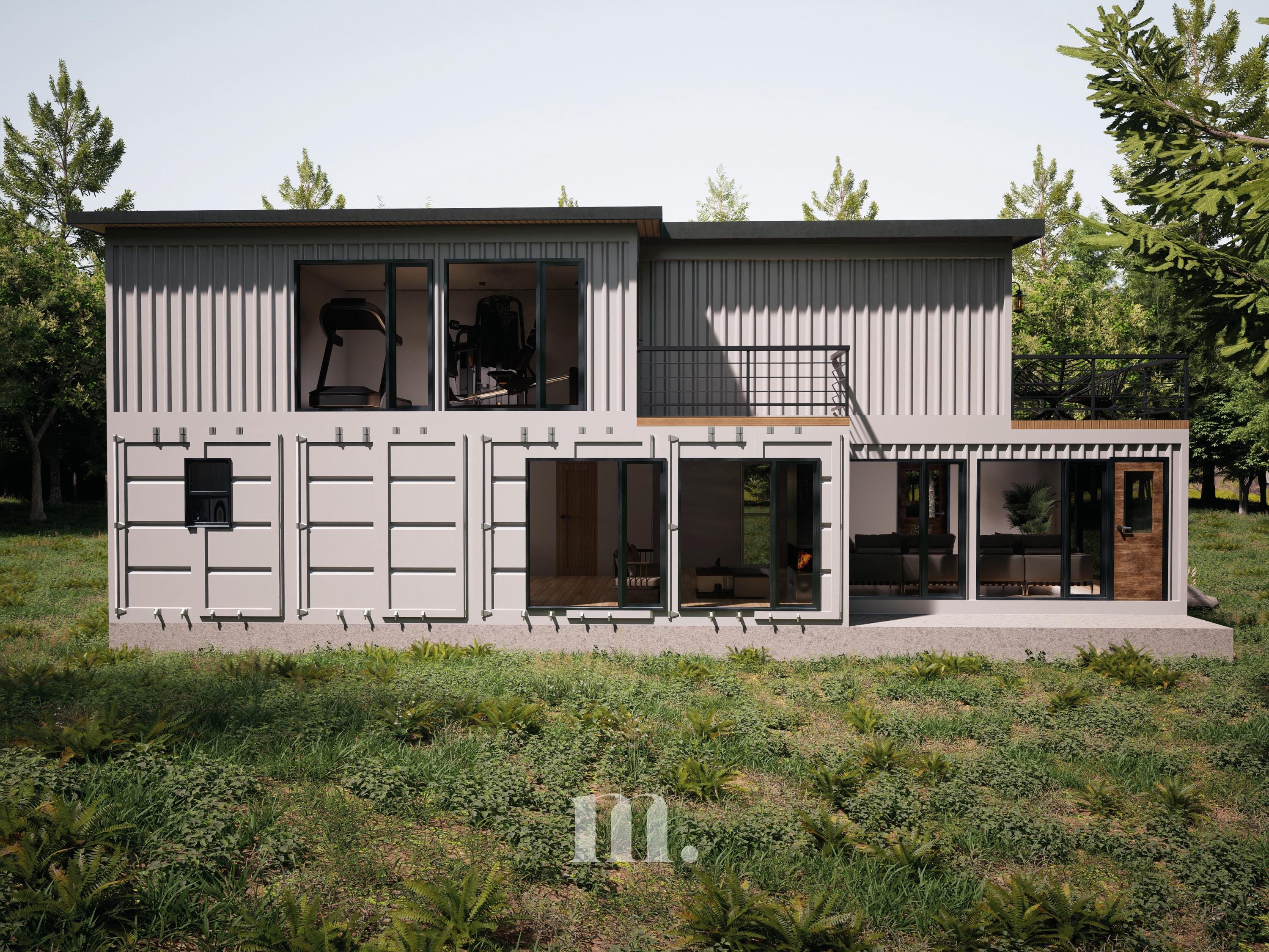 4x40' Container Home Plans | 2 Level Container House Plan | Two Floor ...