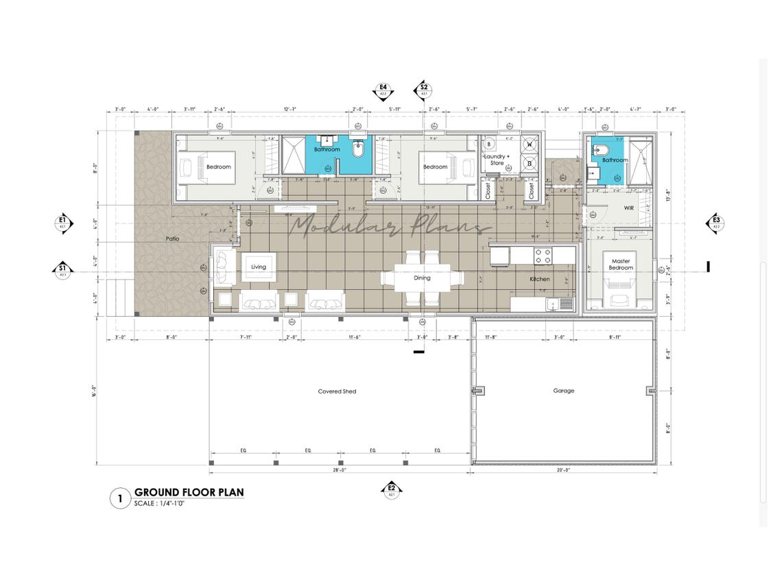 2x40' Container Home With Garage | 3 Bed Container House Plans ...