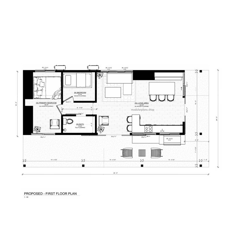 2x40' Container Home Plans | 2 Bed 1 Bath Container Plans | 640SF ...
