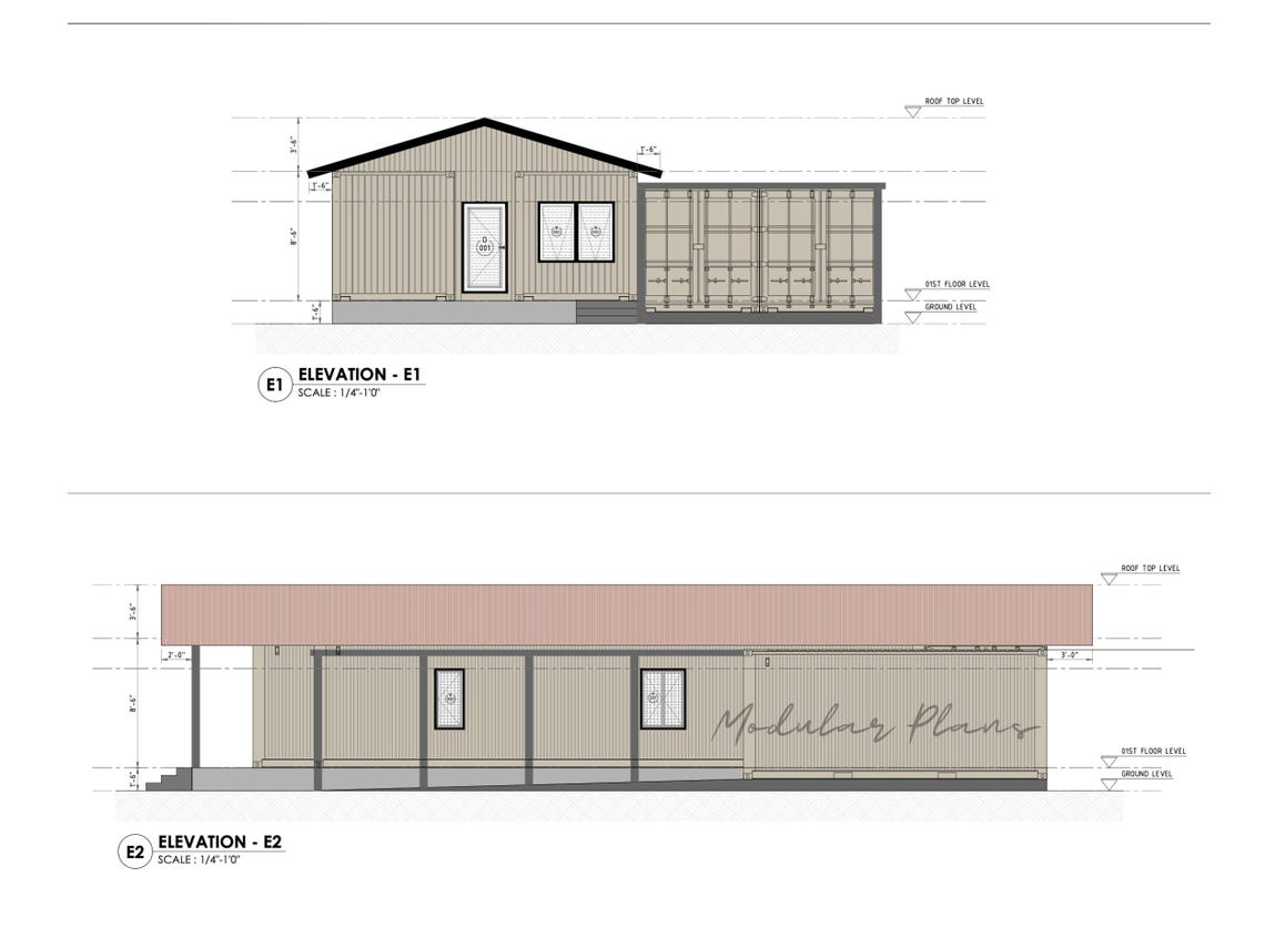 2x40' Container Home With Garage | 3 Bed Container House Plans ...