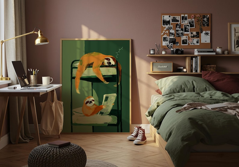Sloth Wall Art: Cozy Sloths in Bunk Bed Poster Print - Etsy