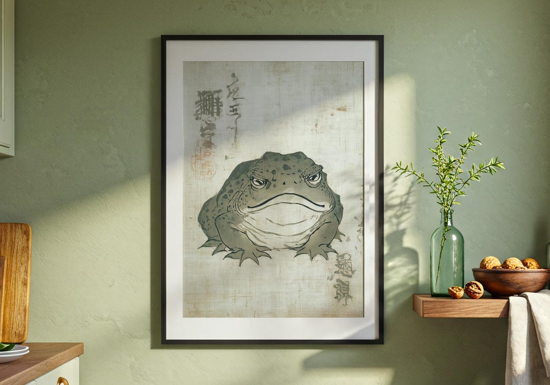 Grumpy Toad Wall Art: Japanese Matsumoto Hoji Style Print, Funny ...