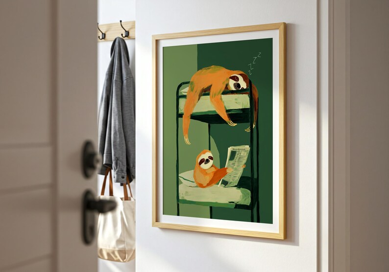 Sloth Wall Art: Cozy Sloths in Bunk Bed Poster Print - Etsy