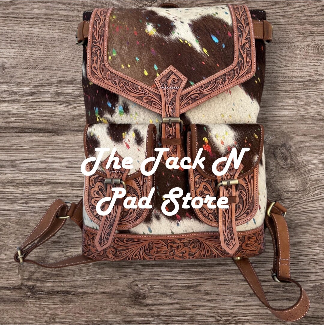 Western Boho Travel Tooled Leather Rainbow Sparkle Cowhide Backpack - Etsy