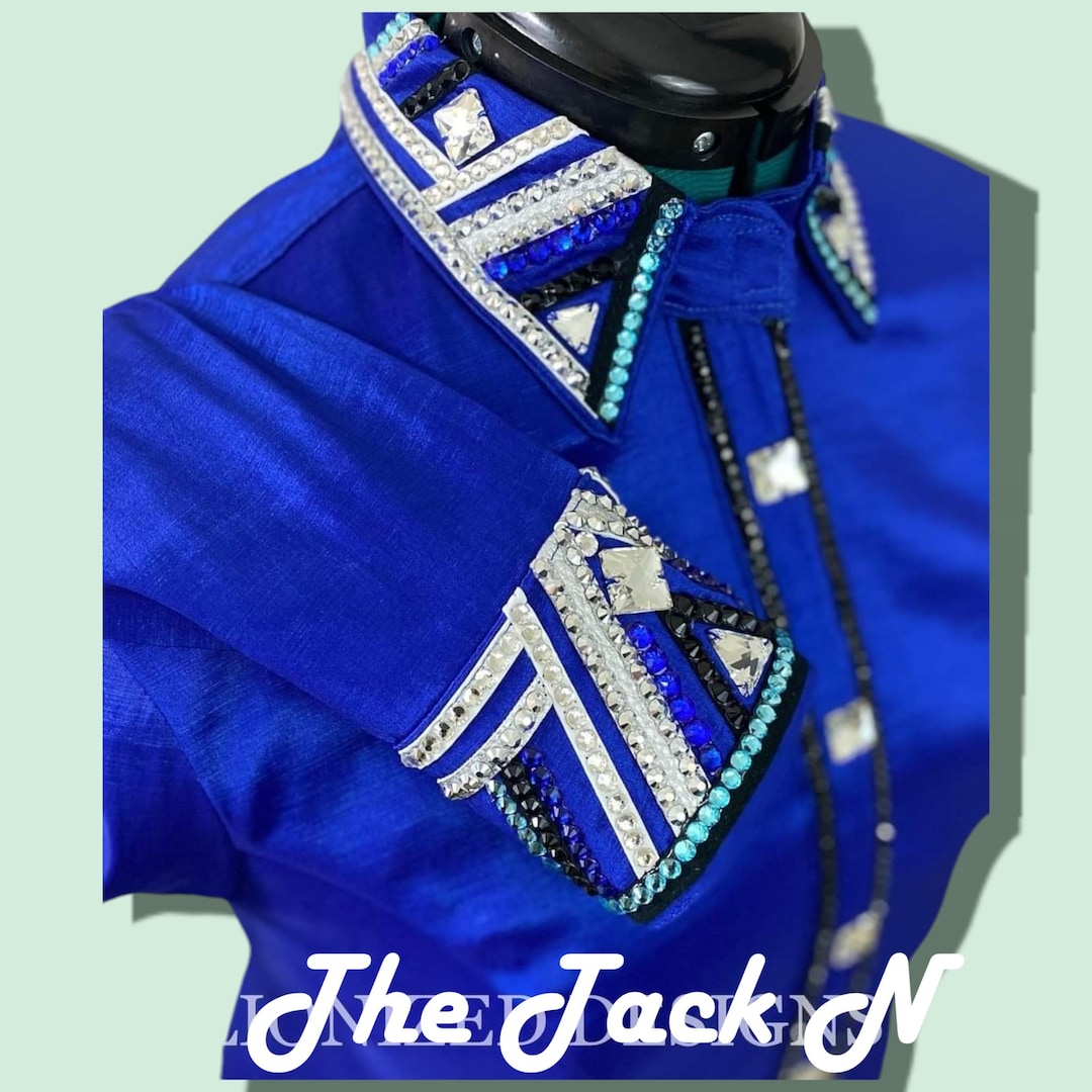 Western Rodeo Showmanship Shirt on Royal Blue Taffeta Stretchable ...