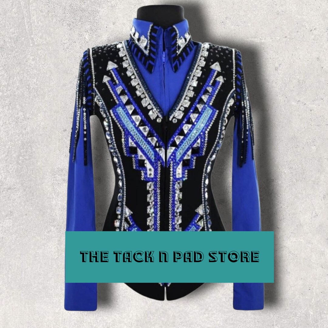 Western Rodeo Showmanship Vest on Black Base With Blue Matching Bling ...
