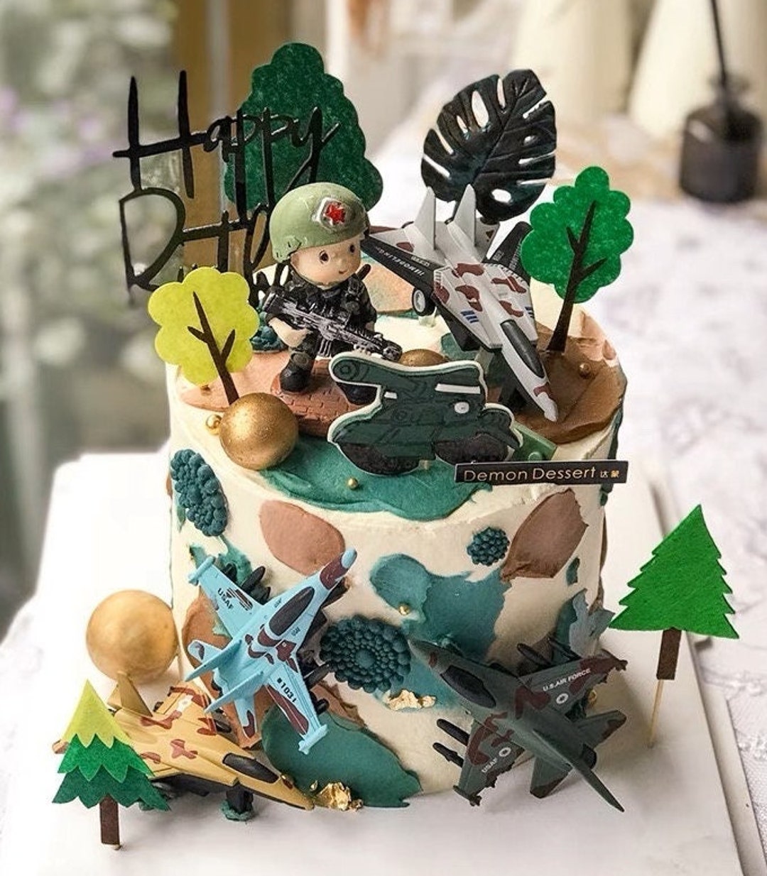 War Soldier Fighter Aircraft Themed Party Cake Topper Plugin Decoration ...