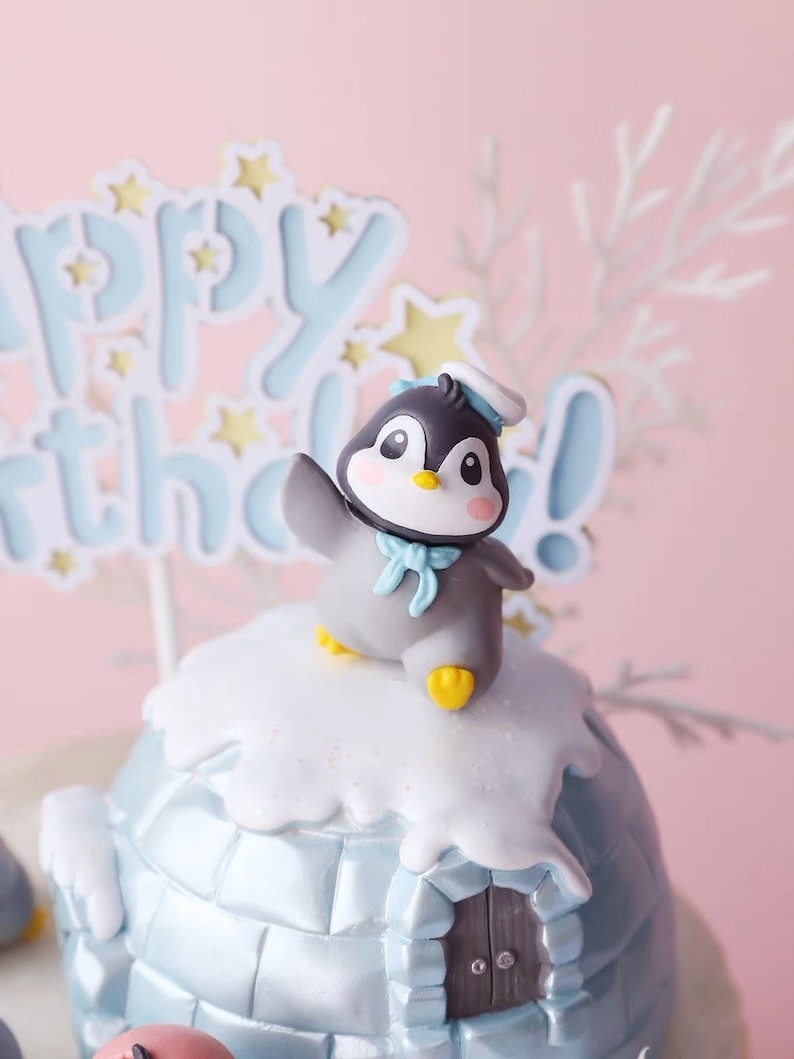 Penguin Snow Tree Birthday Cake Topper Decoration Set - Etsy
