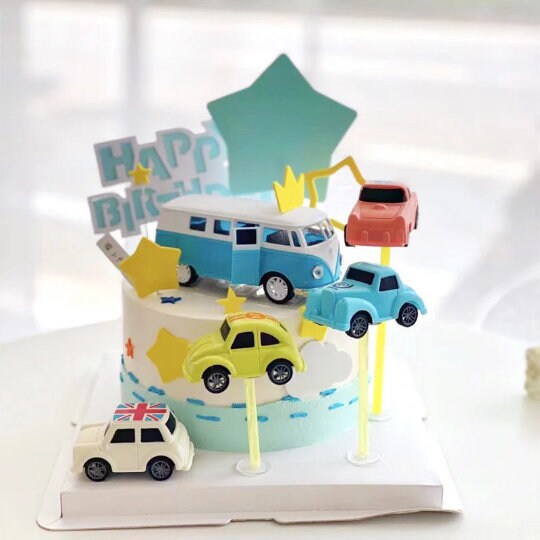 Colorful Rainbow Classic Mini Cooper Car and Volkswagen VW Van Bus Cake ...