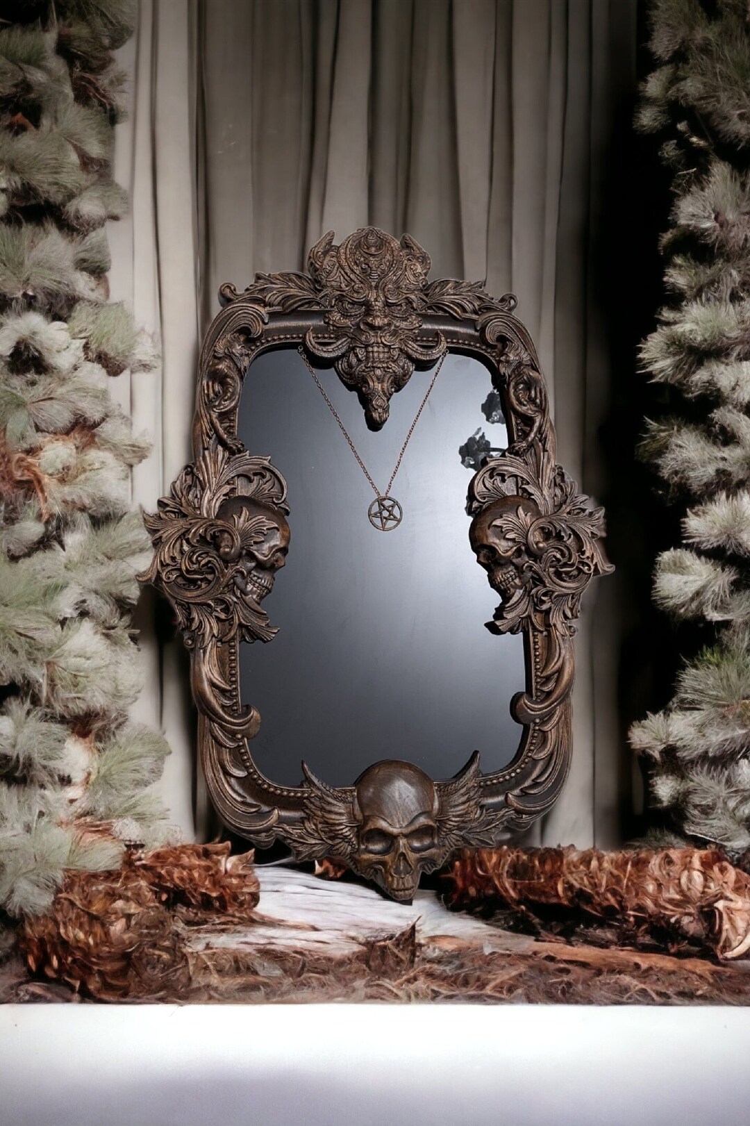 Scrying Mirror Black Glass Gothic Oak Frame Mirror Wall Mirror Décor ...