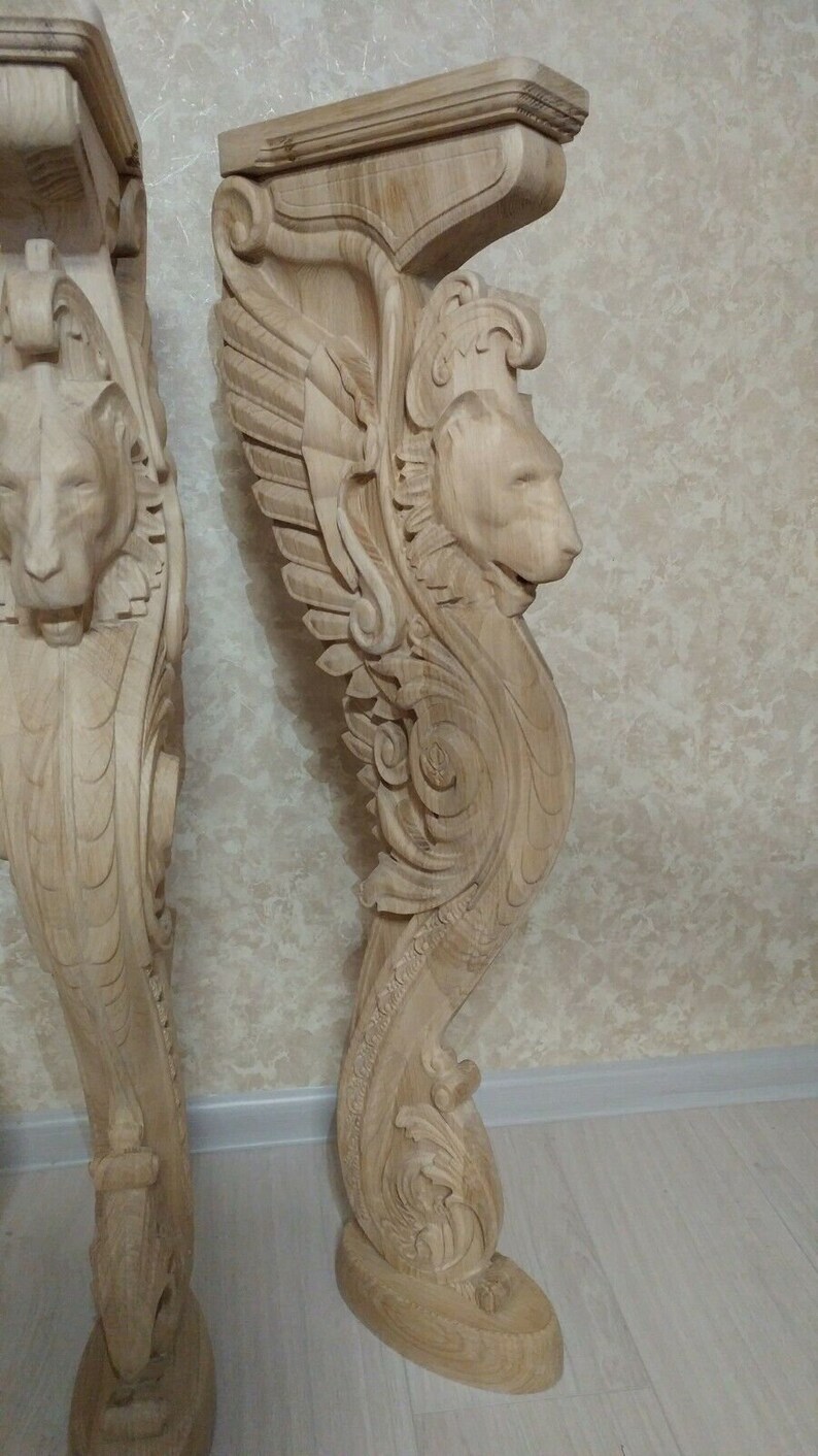 Wooden Shelf Carved Wooden Lion Statue Unique Griffin Kitchen - Etsy
