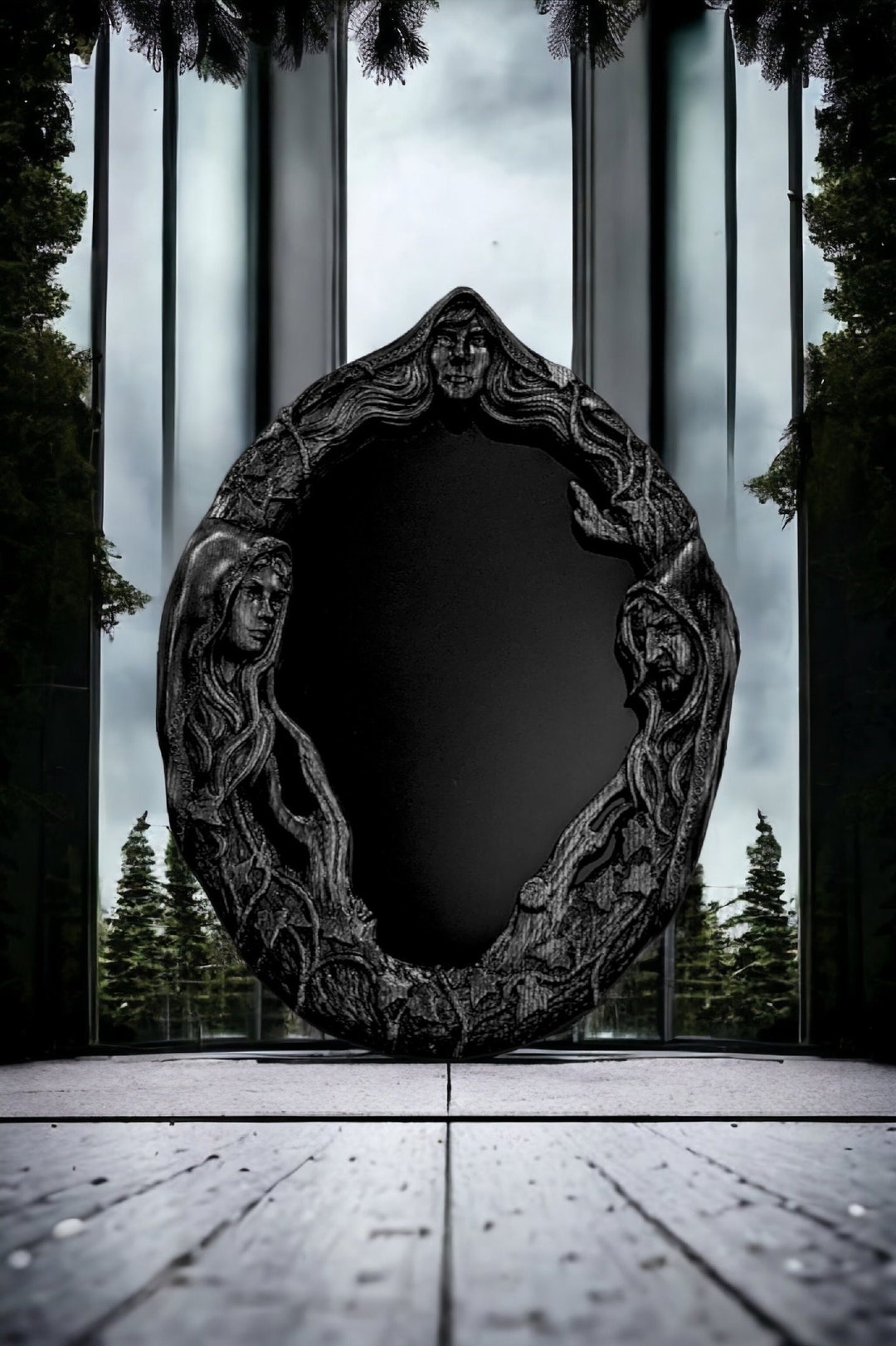 Black Scrying Mirror Magic Wall Mirror Wall Mirror Décor Natural Wood ...