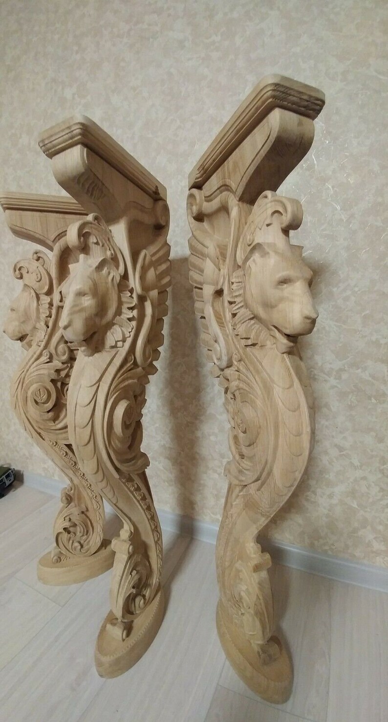 Wooden Shelf Carved Wooden Lion Statue Unique Griffin Kitchen - Etsy