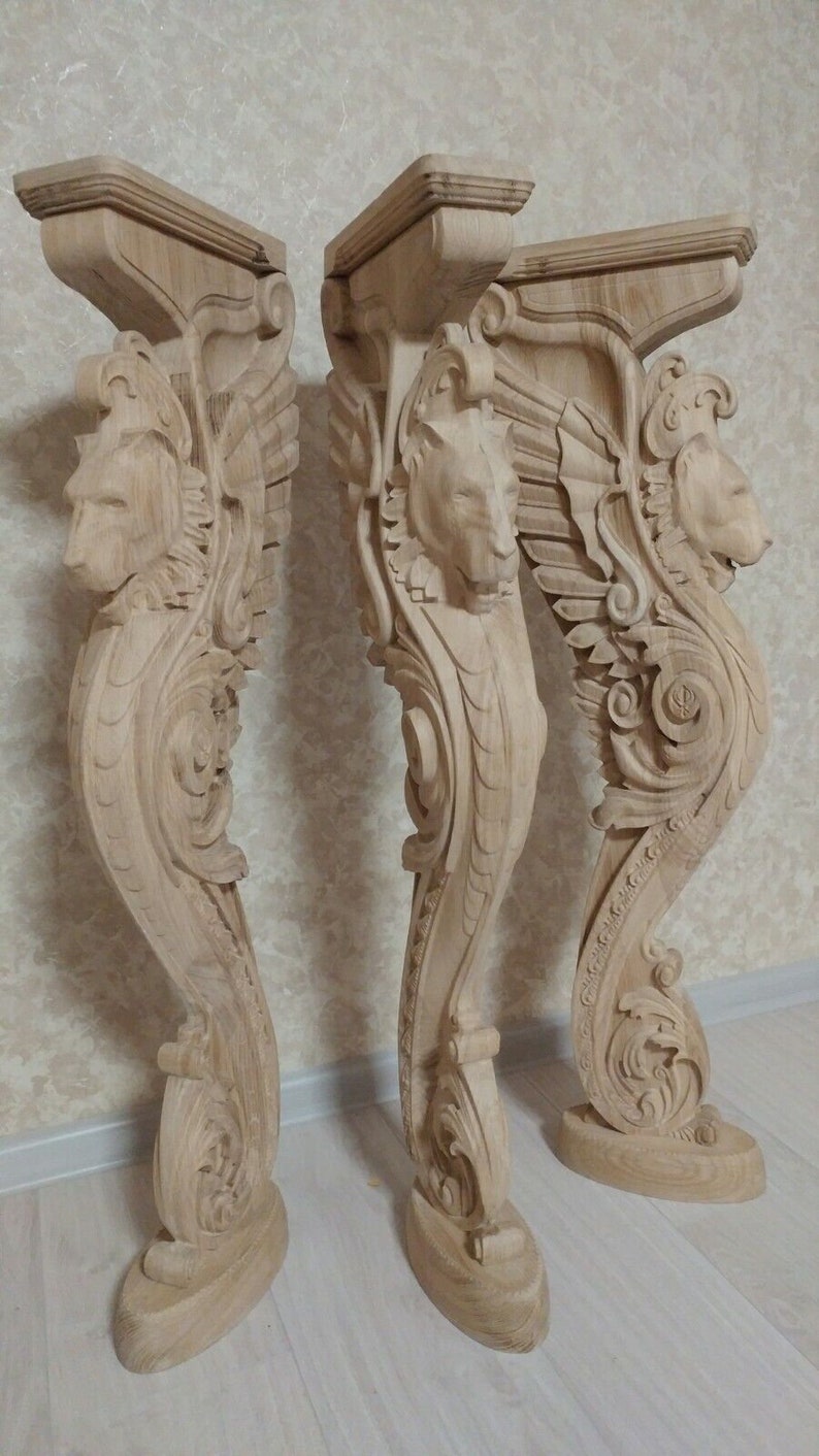 Wooden Shelf Carved Wooden Lion Statue Unique Griffin Kitchen - Etsy