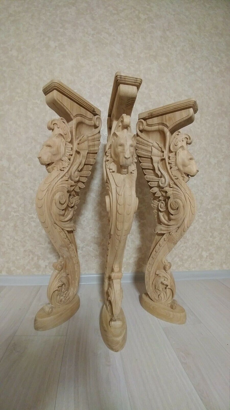 Wooden Shelf Carved Wooden Lion Statue Unique Griffin Kitchen - Etsy